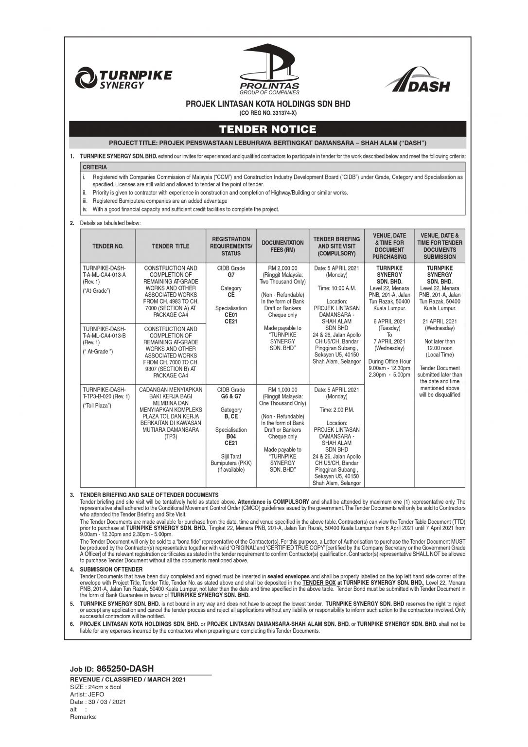 Tender Notice: Construction and Completion of Remaining Atgrade Works ... Tender Notice: Construction and Completion of Remaining Atgrade Works ...